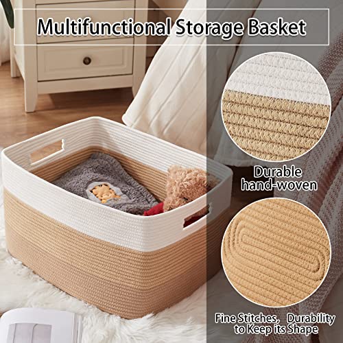 OIAHOMY Cotton Rope Basket 71L - Blanket Basket Living Room,Kids Woven Basket with Handle, Nursery Storage Basket ,Baby and doy Toy Baskets Bin, Gradient Yellow