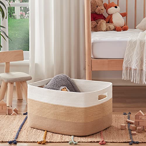 OIAHOMY Cotton Rope Basket 71L - Blanket Basket Living Room,Kids Woven Basket with Handle, Nursery Storage Basket ,Baby and doy Toy Baskets Bin, Gradient Yellow