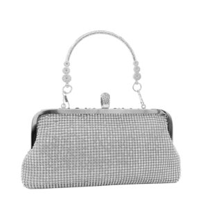 Silver Clutch Purses for Women Sparkling Party Bride Wedding Handbag Ladies Crossbody Evening Bag (Silver)