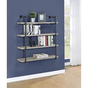 overstock condou black metal 40-inch wall shelf grey driftwood oak finish, wood finish