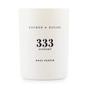 sacred + divine 333 “support scented intention candle, rose pepper, angel number manifestation candle, soy coconut aromatherapy candle with 80 hour burn time