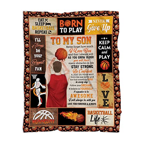 MUCHNEE Sports Basketball Blanket for Boy Kid Men, Son Blanket Gifts from Mom & Dad, to My Son Throw Blanket for Couch Bed Travel, College Graduation Gift for Son, Birthday Gift for Basketball Fans