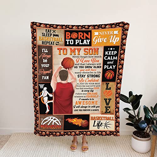 MUCHNEE Sports Basketball Blanket for Boy Kid Men, Son Blanket Gifts from Mom & Dad, to My Son Throw Blanket for Couch Bed Travel, College Graduation Gift for Son, Birthday Gift for Basketball Fans