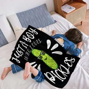 Cucumber Blanket, Gifts for Cucumber Lovers Men Women Adult, 80" x 60" Queen for Adults L Throw Soft Warm Flannel Just A Boy Who Loves Pickles Throw Blankets for Couch Chair Sofa Bed