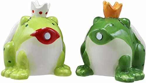 Set Of 1 Frog Prince And Princess Kissing Ceramic Magnetic Salt And Pepper Shakers