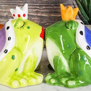 Set Of 1 Frog Prince And Princess Kissing Ceramic Magnetic Salt And Pepper Shakers