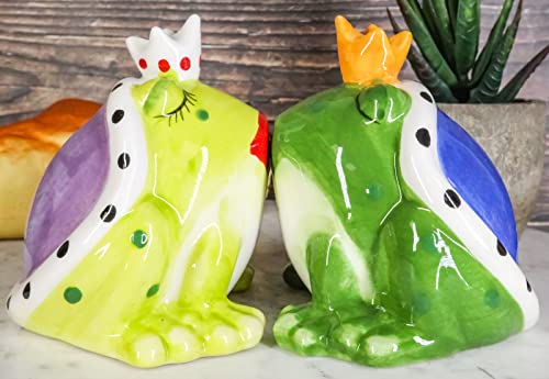 Set Of 1 Frog Prince And Princess Kissing Ceramic Magnetic Salt And Pepper Shakers