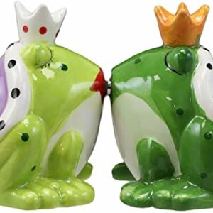 Set Of 1 Frog Prince And Princess Kissing Ceramic Magnetic Salt And Pepper Shakers