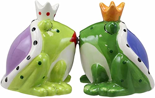 Set Of 1 Frog Prince And Princess Kissing Ceramic Magnetic Salt And Pepper Shakers