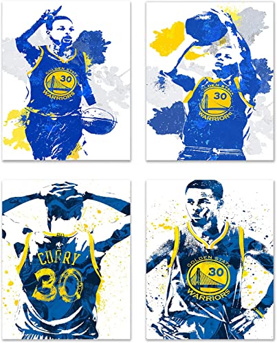 Stephen Curry Poster Stephen Curry 8" x10" Set of 4 Art Print Poster,Stephen Curry Superstar Basketball Star Watercolor Wall Art Print,Golden State Warriors Wall Art- Great Gift For Basketball Fans Kids and Adults,No Frame.