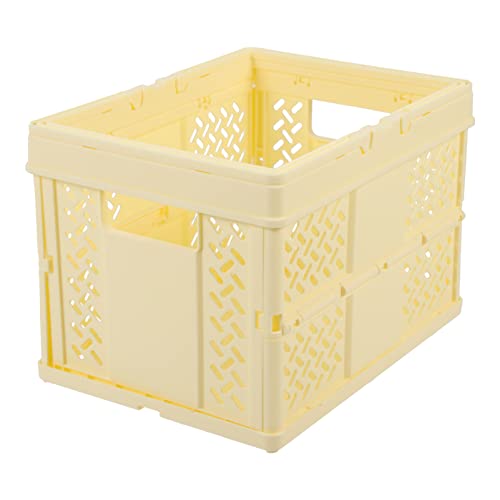 Cabilock Plastic Items Snack Bins Home Handheld Portable Organizer Basket: Folding Handle Household Bin Storage Use Sundry Bedroom Picnic Yellow Desktop Crates Sundries Baskets for Office