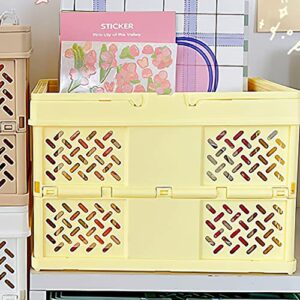 Cabilock Plastic Items Snack Bins Home Handheld Portable Organizer Basket: Folding Handle Household Bin Storage Use Sundry Bedroom Picnic Yellow Desktop Crates Sundries Baskets for Office