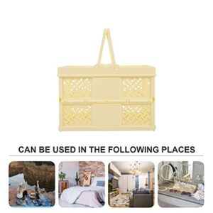 Cabilock Plastic Items Snack Bins Home Handheld Portable Organizer Basket: Folding Handle Household Bin Storage Use Sundry Bedroom Picnic Yellow Desktop Crates Sundries Baskets for Office