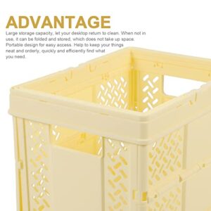 Cabilock Plastic Items Snack Bins Home Handheld Portable Organizer Basket: Folding Handle Household Bin Storage Use Sundry Bedroom Picnic Yellow Desktop Crates Sundries Baskets for Office