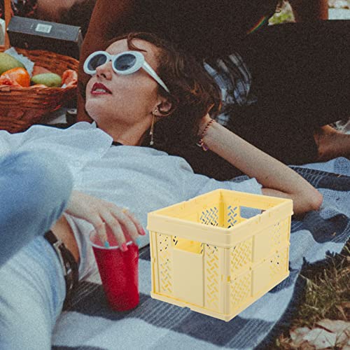 Cabilock Plastic Items Snack Bins Home Handheld Portable Organizer Basket: Folding Handle Household Bin Storage Use Sundry Bedroom Picnic Yellow Desktop Crates Sundries Baskets for Office