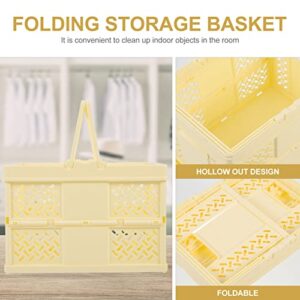 Cabilock Plastic Items Snack Bins Home Handheld Portable Organizer Basket: Folding Handle Household Bin Storage Use Sundry Bedroom Picnic Yellow Desktop Crates Sundries Baskets for Office