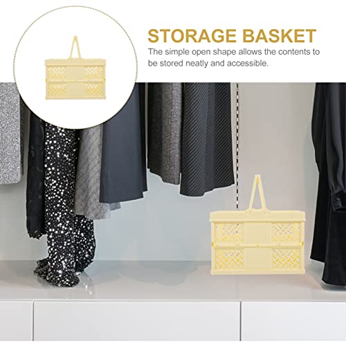 Cabilock Plastic Items Snack Bins Home Handheld Portable Organizer Basket: Folding Handle Household Bin Storage Use Sundry Bedroom Picnic Yellow Desktop Crates Sundries Baskets for Office