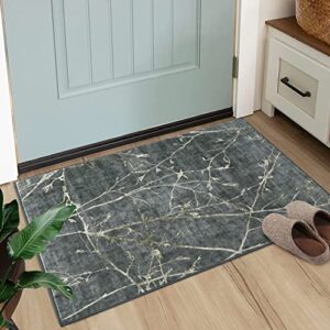 rugsreal floral area rug 2×3 grey small entryway rug doormat welcome doormat non-slip washable door mat low-pile carpet for home décor indoor outdoor front entrance kitchen bathroom