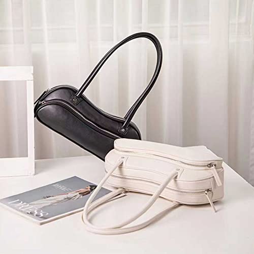 Qiayime Small Shoulder Bag for Women underarm bag 90s Leather Handbags Retro Top Handle Bag Clutch Tote Vintage Y2K Purse (White)