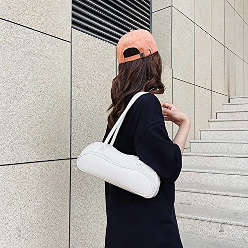 Qiayime Small Shoulder Bag for Women underarm bag 90s Leather Handbags Retro Top Handle Bag Clutch Tote Vintage Y2K Purse (White)