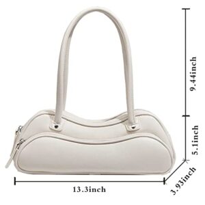 Qiayime Small Shoulder Bag for Women underarm bag 90s Leather Handbags Retro Top Handle Bag Clutch Tote Vintage Y2K Purse (White)