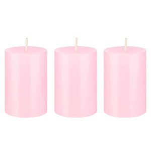 mega candles 3 pcs unscented pink round pillar candle, hand poured premium wax candles 2 inch x 3 inch, home décor, wedding receptions, baby showers, birthdays, celebrations, party favors & more