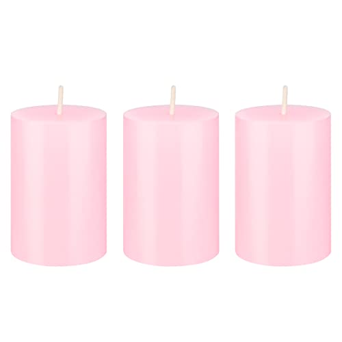 Mega Candles 3 pcs Unscented Pink Round Pillar Candle, Hand Poured Premium Wax Candles 2 Inch x 3 Inch, Home Décor, Wedding Receptions, Baby Showers, Birthdays, Celebrations, Party Favors & More