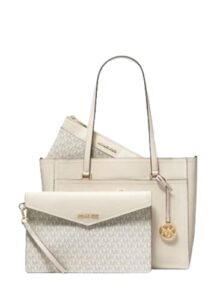 michael kors maisie large pebbled leather 3/1 tote bag (light cream)