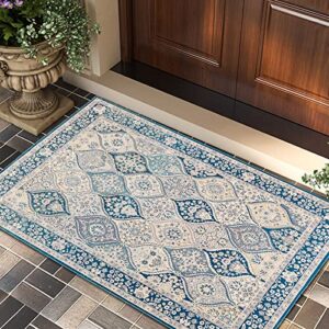 ingeroom area rug 2×3 boho area rug machine washable area rug door mat vintage indoor entrance flodable thin rug with non slip backing for living room bedroom bathroom kitchen 2×3 ares rugs, blue