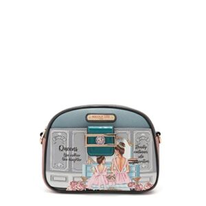 nicole lee oelfina small fashion print crossbody bag, front flap pocket, adjustable detachable shoulder strap (double queens)