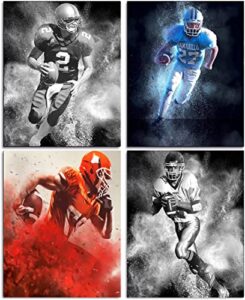 rugby player poster american football sports art print,football room decor for men kids teenagers,football poster for bedroom dormitory football fans and boys bedroom decor.set of 4 (8×10) inch unframed.