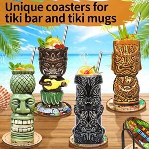 6pcs Drink Coasters with Holder Coasters for Drinks Thick Sturdy Absorbent Cork Coasters Funny Tiki Bar Designs for Coffee Cups Drinking Glasses Table Desk Protection Housewarming Gift Home Decor