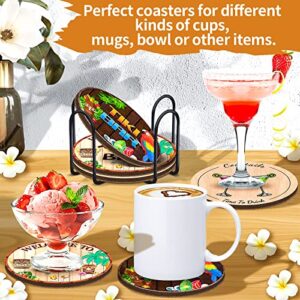 6pcs Drink Coasters with Holder Coasters for Drinks Thick Sturdy Absorbent Cork Coasters Funny Tiki Bar Designs for Coffee Cups Drinking Glasses Table Desk Protection Housewarming Gift Home Decor