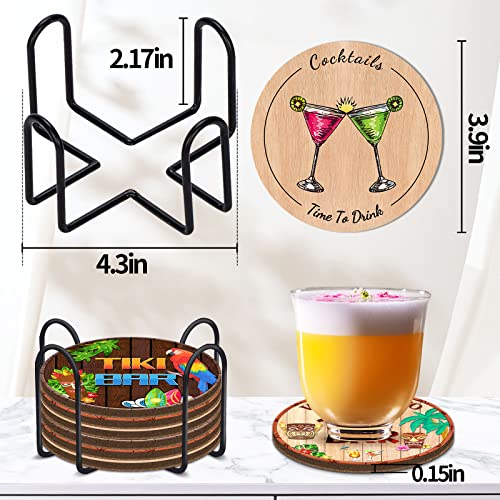 6pcs Drink Coasters with Holder Coasters for Drinks Thick Sturdy Absorbent Cork Coasters Funny Tiki Bar Designs for Coffee Cups Drinking Glasses Table Desk Protection Housewarming Gift Home Decor