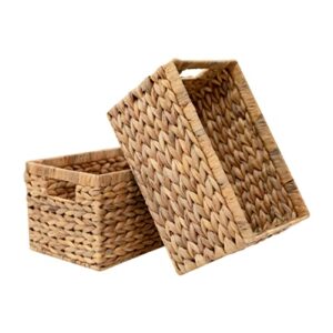 homestead water hyacinth storage baskets with built-in handles, medium rectangular wicker baskets – set of 2