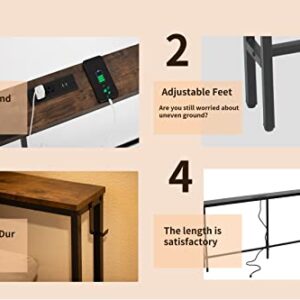 SUCRSIXBRO Console Table with Charging Station, 63’’ Narrow Sofa Table, Entryway Table with Outlets and USB Ports,Easy Assembly,Living Room, Bedroom,Rustic Brown