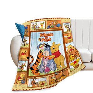 cute winnie the pooh blanket soft warm cozy blanket fuzzy plush cartoon throw blanket fleece flannel bedding fans gift for kids adults couch sofa 50”x40”, black