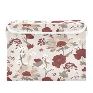 kigai vintage red flowers storage bins with lids and handles 17x13x12 in foldable fabric storage basket toys clothes organizer for shelves closet home bedroom office