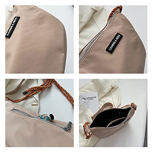 Women Lightweight Canvas Shoulder Bag, Adjustable Rope Strap Hobo Crossbody Handbag Casual Tote Shopping Travel Bag (Pink)