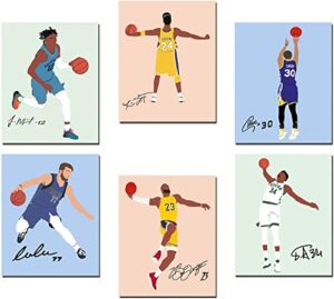 inspirational basketball wall art prints, abstract basketball stars autograph posters, stephen curry lebron james morant giannis canvas art print for man cave boys room decor, 6 set-(8″x10″ unframed)