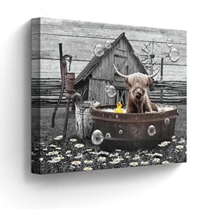 farmhouse bathroom decor wall art funny highland cow in bathtub pictures wall decor rustic bathroom cow painting for bathroom toilet cattle artwork framed 16″x20″