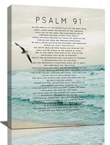 tourrest psalm 91 wall art scripture wall decor bible verse canvas prints christian religous framed artwork for bedroom living room church 12″x16″