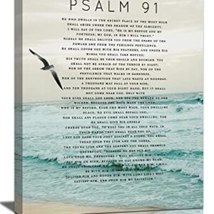 Tourrest Psalm 91 Wall Art Scripture Wall Decor Bible Verse Canvas Prints Christian Religous Framed Artwork for Bedroom Living Room Church 12"x16"