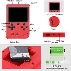 Handheld Game Console, Retro Portable Video Game Console for Children with 400 Classical FC Games 3.0-Inch Screen 1020mAh Rechargeable Battery Support for TV Connection Easter Day Gifts (Red)