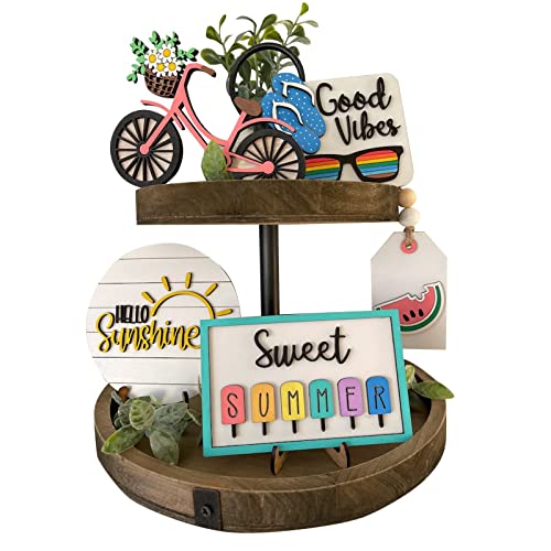 Summer Tier Tray Decor Summer Decor Summer Time Hello Summer Hierarchical Tray Decorative Set Summer Chevron Board Logo Rural Farmhouse Decorative Decorations Signs