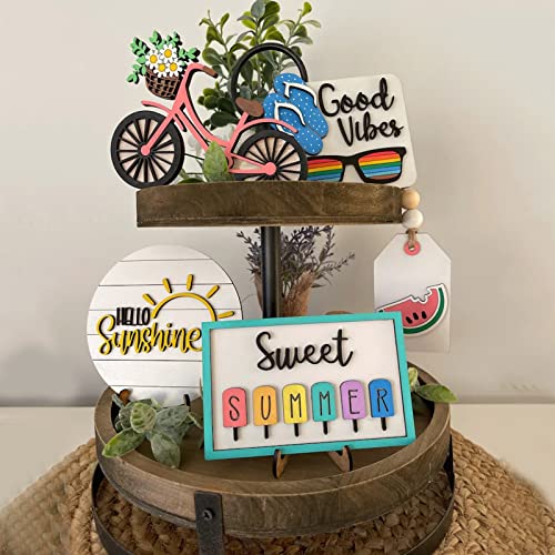 Summer Tier Tray Decor Summer Decor Summer Time Hello Summer Hierarchical Tray Decorative Set Summer Chevron Board Logo Rural Farmhouse Decorative Decorations Signs