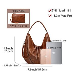 Hobo purses for Women Large Crossbody Bags Boho Satchel Bags with Tassel Ladies Leather Handbags with Crossbody Strap 2PC Brown