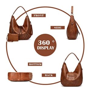 Hobo purses for Women Large Crossbody Bags Boho Satchel Bags with Tassel Ladies Leather Handbags with Crossbody Strap 2PC Brown