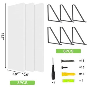 Fixwal White Floating Shelves, Wall Mounted Bathroom Shelves Set of 3, Farmhouse Wall Decor for Bedroom, Kitchen, Living Room and Plants (Gray Bracket)