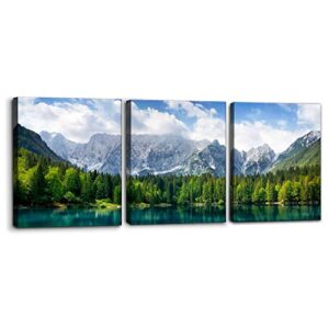 3 pieces nature scenery wall art decor beautiful landscape with turquoise lake forest and mountains pictures painting print on canvas modern artwork stretched framed ready to hang – 12″x16″x3 panel